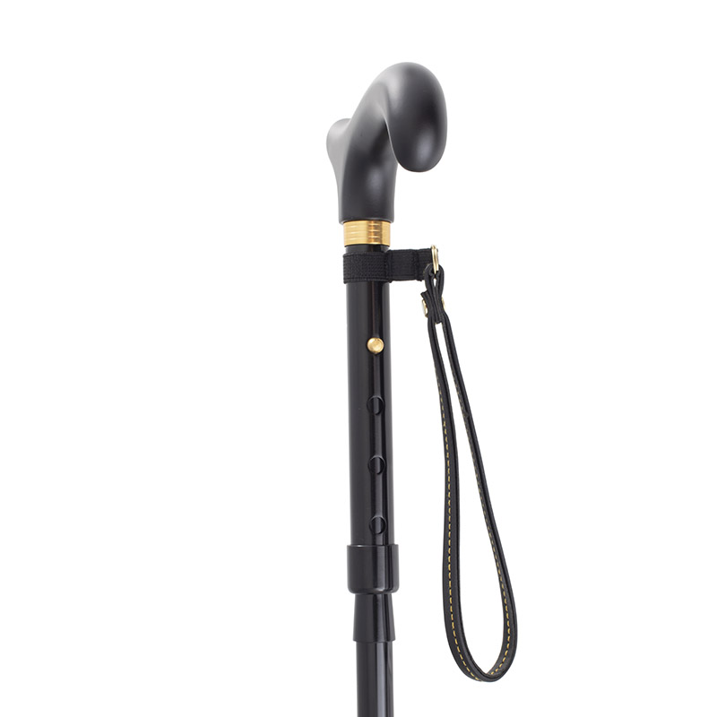 Height-Adjustable Mini Folding Black Derby Handle Walking Stick ...